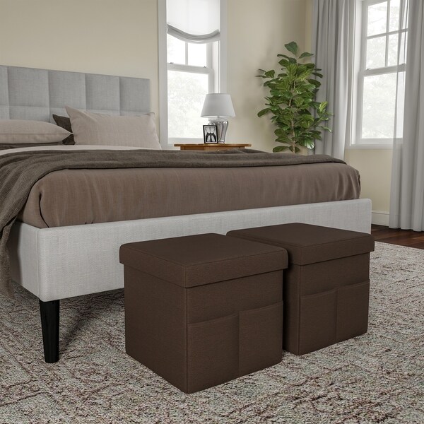 Foldable Storage Cube Ottoman with Pockets Multipurpose Footrest Organizer by Lavish Home On Sale Bed Bath Beyond 27031674