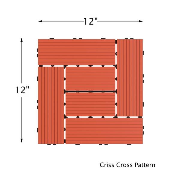 Patio and Deck Tiles- 6 Pcs, Interlocking Criss-Cross Pattern Weather and Slip Resistant by Pure ...