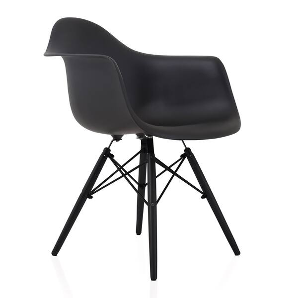 CozyBlock Scandinavian Black Molded Plastic Dining Arm Chair with Black ...