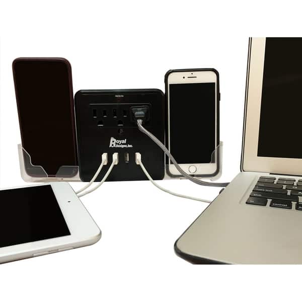 Royal Designs Black USB Wall Mount and Surge Protector with 3 Outlets ...