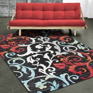 Allstar Rugs Black and White Swirl Abstract Rectangular Area Rug with ...