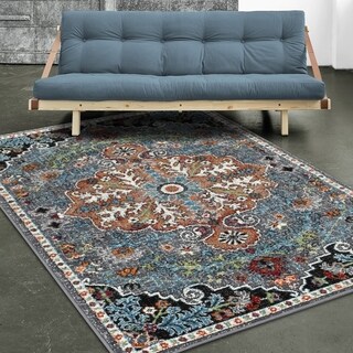 Allstar Rugs Grey and Rust Medalion Bordered Traditional Rectangular ...
