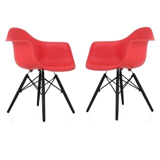 CozyBlock Scandinavian Red Molded Plastic Dining Arm Chair with Black ...