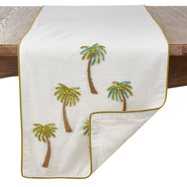 Cotton Table Runner With Beaded Palm Trees - Bed Bath & Beyond - 27211692