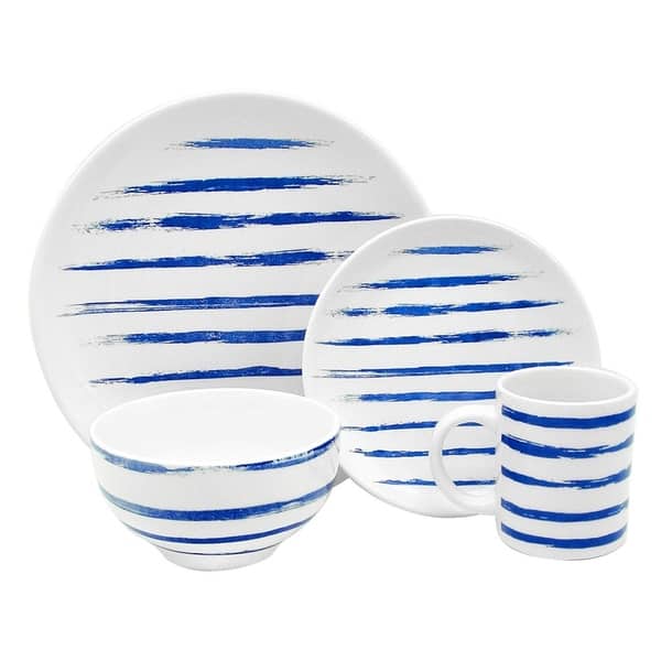 Melange Indigo Lines Porcelain 32-piece Dinnerware Set - Bed Bath ...