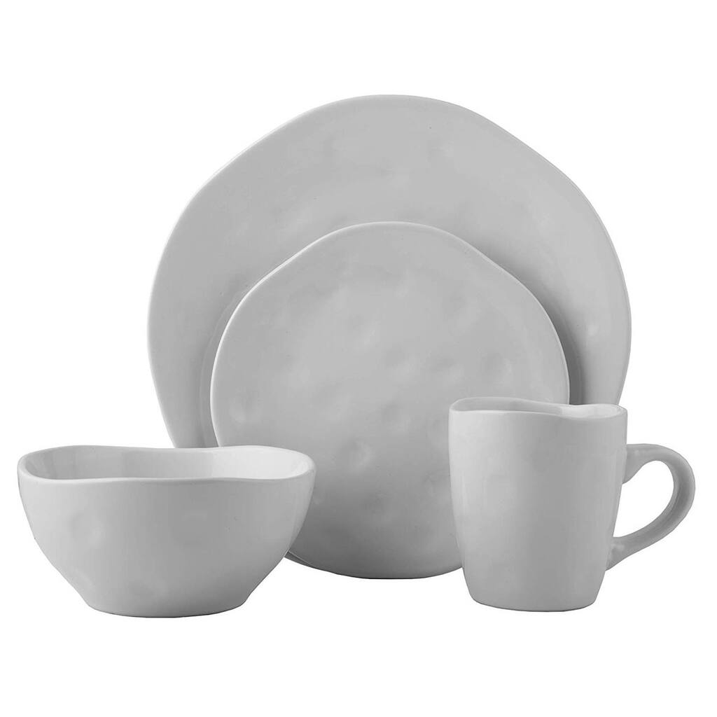 Melange Stoneware White Irregular Shape 16-piece Dinnerware Set ...