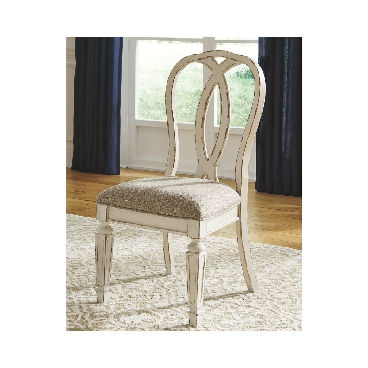 Derry Farmhouse Antique White Wood Slatted Backs Dining Chairs by ...