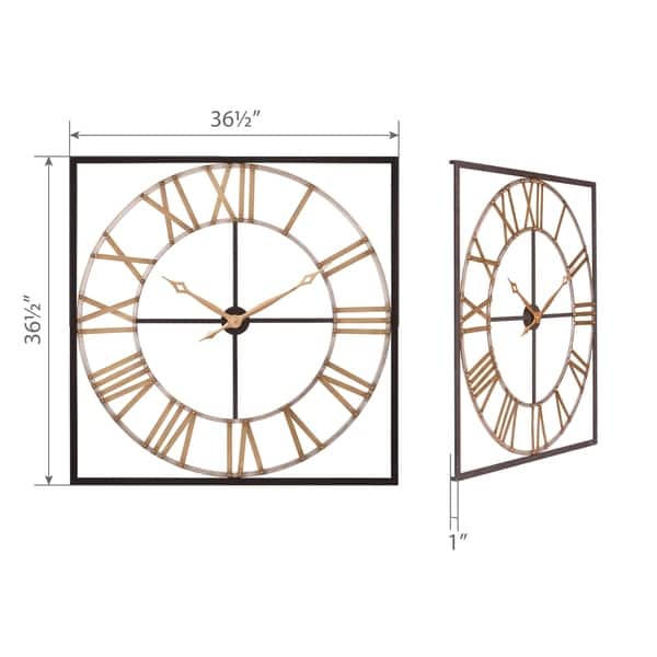 Patton Wall Decor 36" Square Metal Cut Out Roman Numeral Wall Clock ...