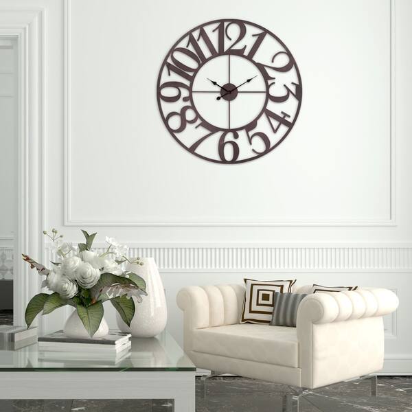 Farmhouse Oversized Metal Cut Out Wall Clock, Bronze, 40" x 40" - Bed ...