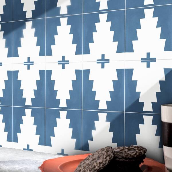 Handmade Midar in Navy Blue-White Tile, Pack of 12 (Morocco) - Bed Bath ...