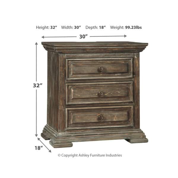 Wyndahl Three Drawer Night Stand - Casual Style - Rustic Brown - Bed ...