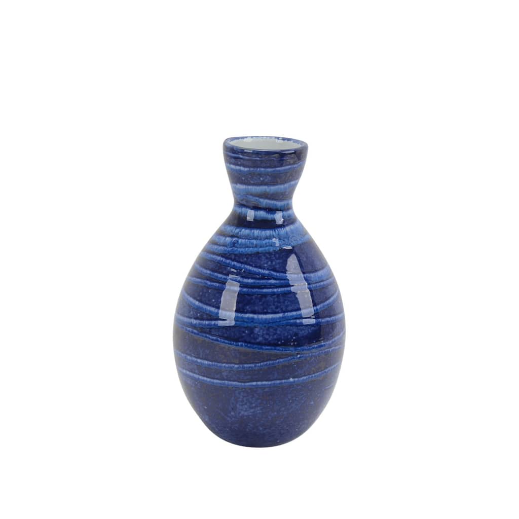 Transitional Ceramic Vase with Bellied Design, Blue - Overstock - 27430433