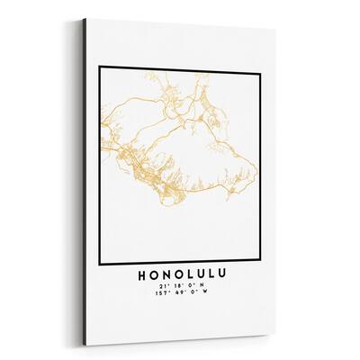 Noir Gallery Minimal Honolulu City Map Canvas Wall Art Print ...