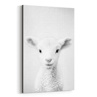Noir Gallery Cute Lamb Peeking Nursery Animal Canvas Wall Art Print ...
