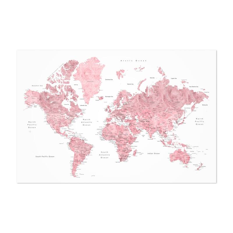 Noir Gallery Pink Watercolor World Map Unframed Art Print/Poster ...