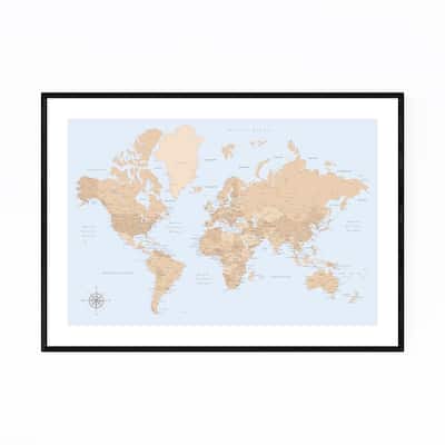 Noir Gallery Blue & Tan Vintage World Map Framed Art Print - Overstock ...