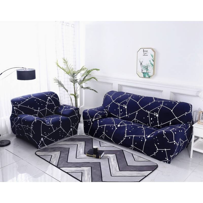 Enova Home Dark Blue Elegant Polyester and Spandex Stretch Washable Box ...