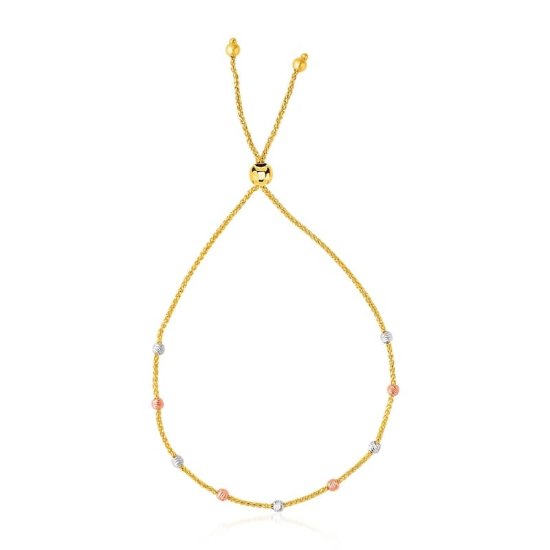 14k Tri-Color Gold Textured Bead Station Lariat Bracelet - Overstock ...