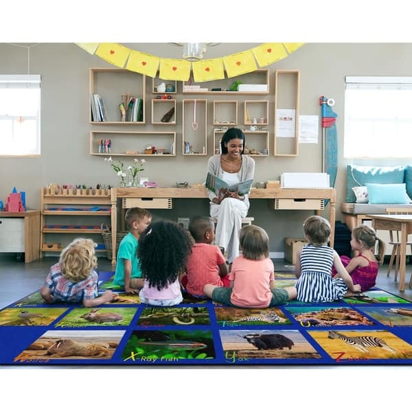 Flagship Carpet Kids Nylon Alphabet Animals Classroom Seating Rug - 10 ...