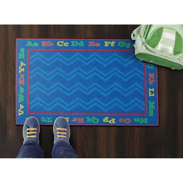 Flagship Carpet Kids Nylon Blue Chevron Design School Classroom Mat - 3 ...