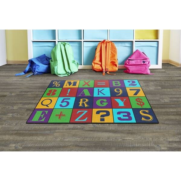 Flagship Carpet Kids Nylon Alphabet Number Jumble Classroom Seating Rug ...