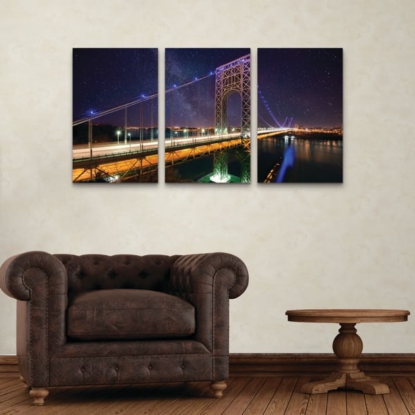 David Ayash 'George Washington Bridge Starry Night' Multi Panel Art Set 3 Piece 12x19 - Bed Bath ...