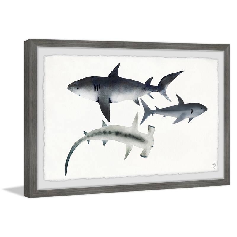 Gray Sharks' Framed Painting Print - Multi-Color - Overstock - 27497081