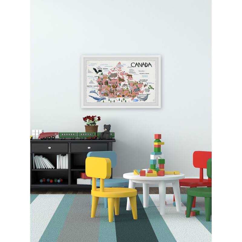 Pink Canadian Map' Framed Painting Print - Multi-Color - Overstock ...