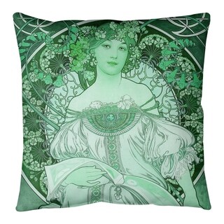 Alphonse Mucha Lady Reading in Green Pillow (w/ Removable Insert ...