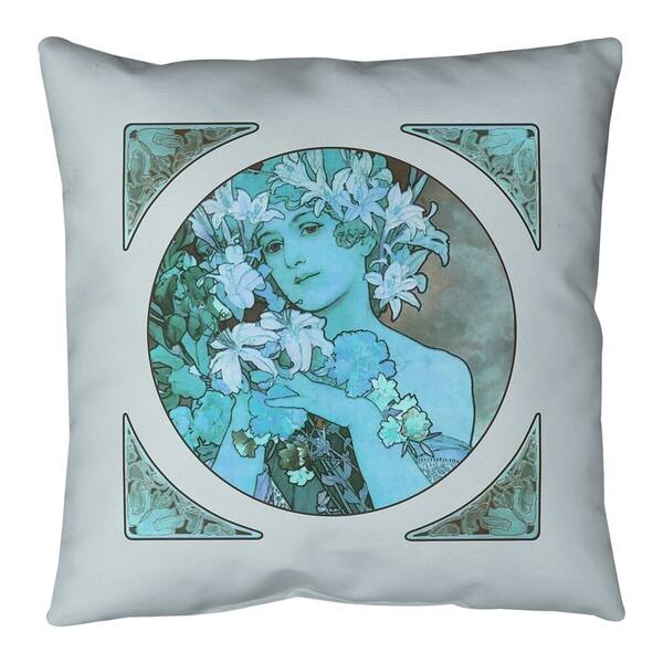 Alphonse Mucha Blue Crown of Flowers Pillow (w/ Removable Insert ...