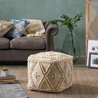 Fossa Cube Wool and Cotton Pouf in White by Christopher Knight Home (As ...