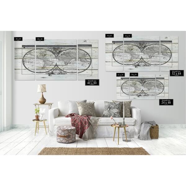 World Map Hemispheres-A Premium Multi Piece Art available in 3 sizes ...