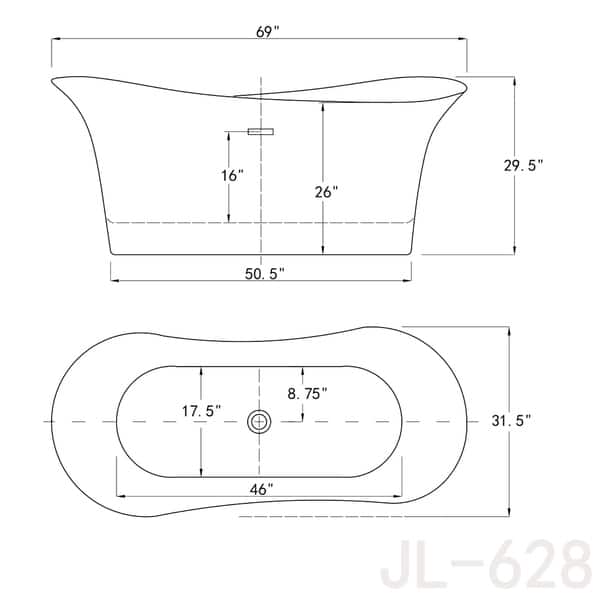 AKDY 69" Freestanding Bathroom Shower Spa Overflow Body Contemporary ...