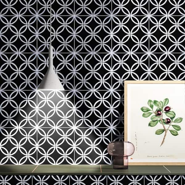 Handmade Amlo in Black with Grey Outline Tile, Pack of 12 (Morocco ...