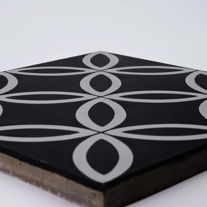 Handmade Amlo in Black with Grey Outline Tile, Pack of 12 (Morocco ...