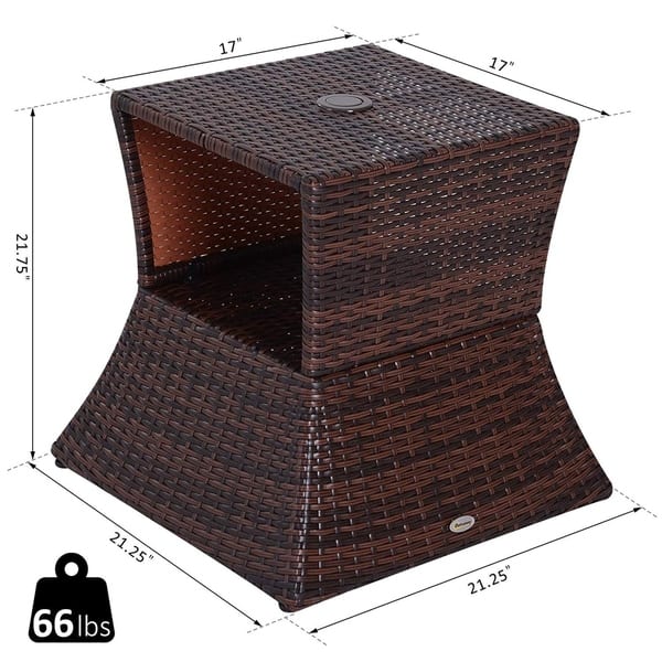Outsunny Wicker Rattan Outdoor Patio Side Table with Umbrella Hole ...