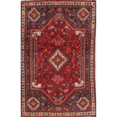 Shiraz Tribal Geometric Animal Pictorial Hand-Knotted Wool Persian Rug ...