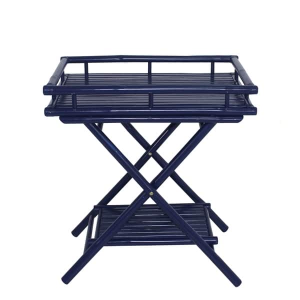 Bamboo Butler Table With Removable Serving Tray - Royal Blue - On Sale ...