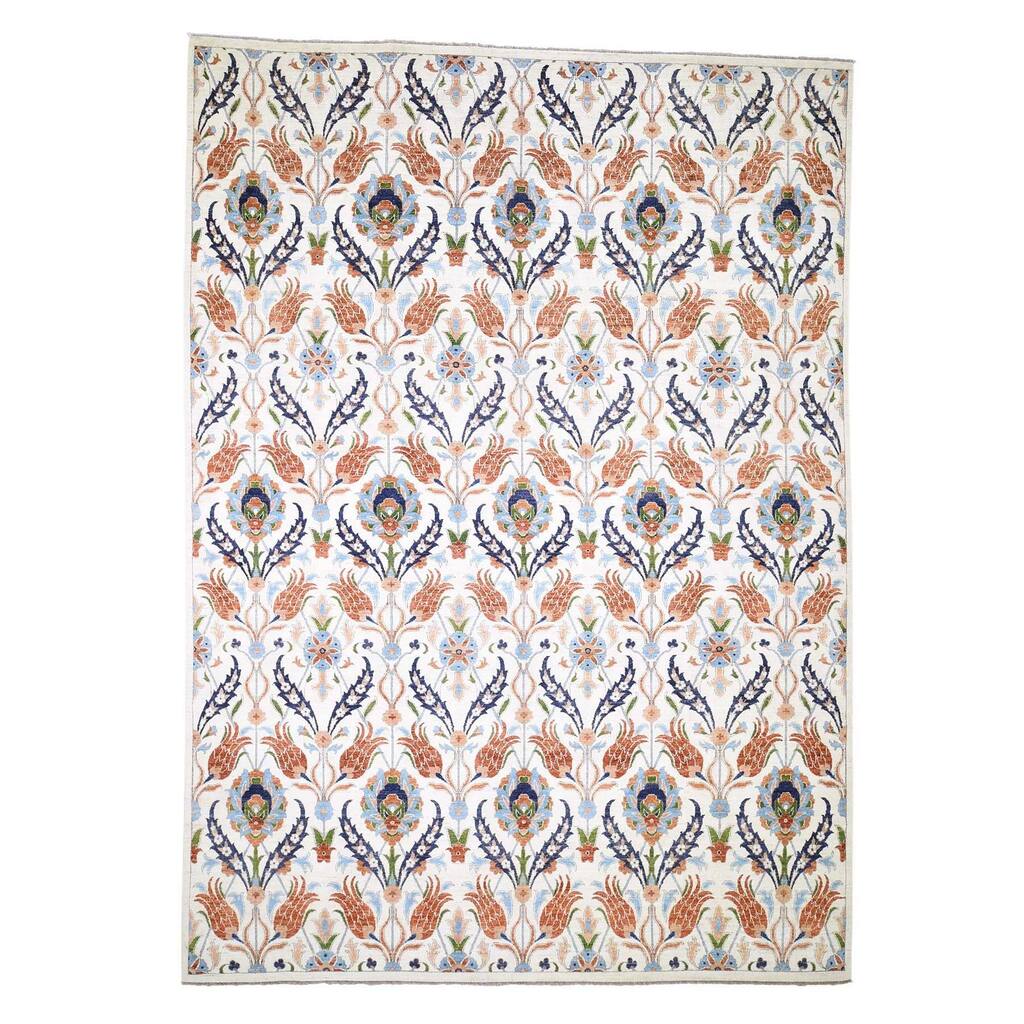 Shahbanu Rugs Pure Wool Modern Arts and Crafts Peshawar Hand-Knotted ...