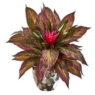 Ginger and Musa Leaf Artificial Plant in Silver Planter - Bed Bath ...