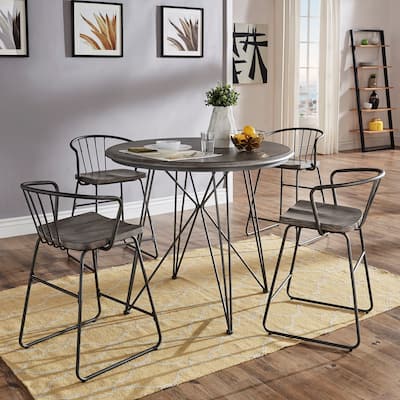 Mabel 42-inch Round Iron and Wood Counter Height Table or Dining Set by ...