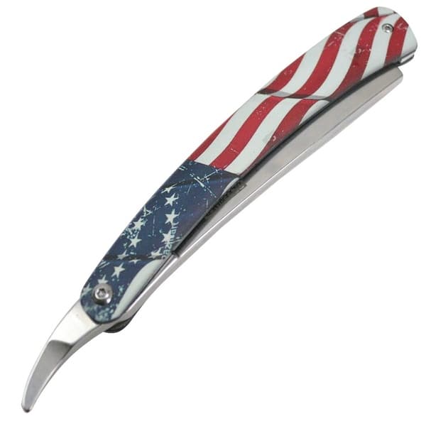 Defender-Xtreme 10" Straight Razor USA Flag Folding Knife 3CR13 ...