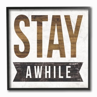 Stupell Stay Awhile Distressed Texture White Wood Look, 12 x 12, Design ...