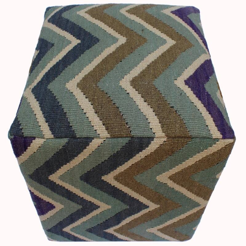 Harmon Grey/Ivory Handmade Kilim Upholstered Ottoman 15"x15"x18 ...
