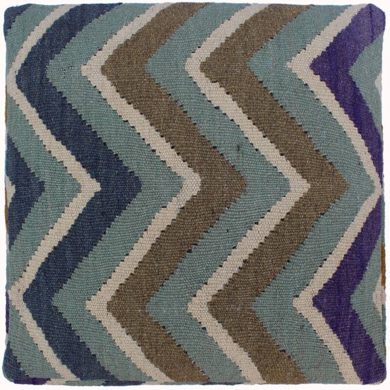 Harmon Grey/Ivory Handmade Kilim Upholstered Ottoman 15"x15"x18 ...
