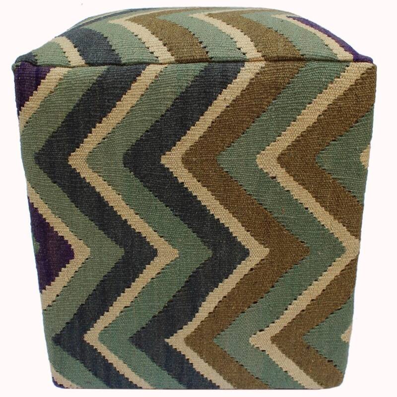 Harmon Grey/Ivory Handmade Kilim Upholstered Ottoman 15"x15"x18 ...