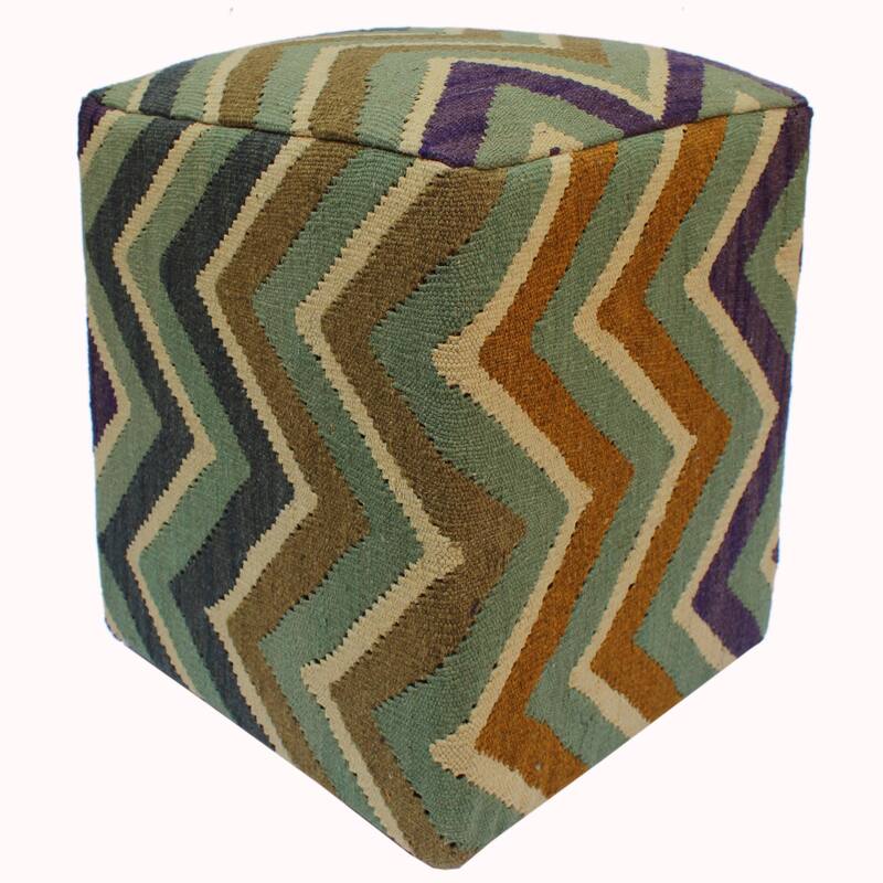Harmon Grey/Ivory Handmade Kilim Upholstered Ottoman 15"x15"x18 ...