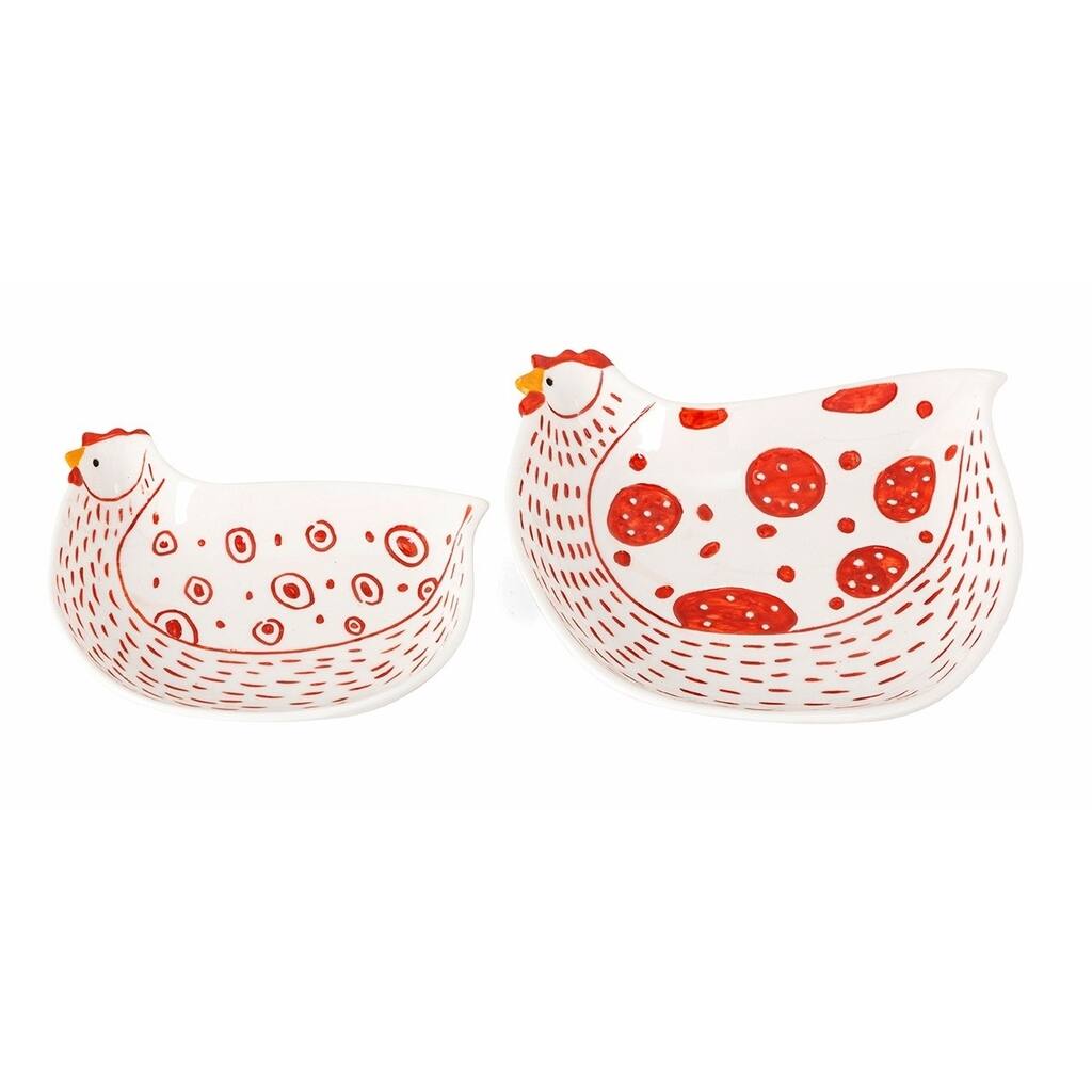 Farmstead Handpainted Red Chicken Plates - Set of 2 - Overstock - 27778700
