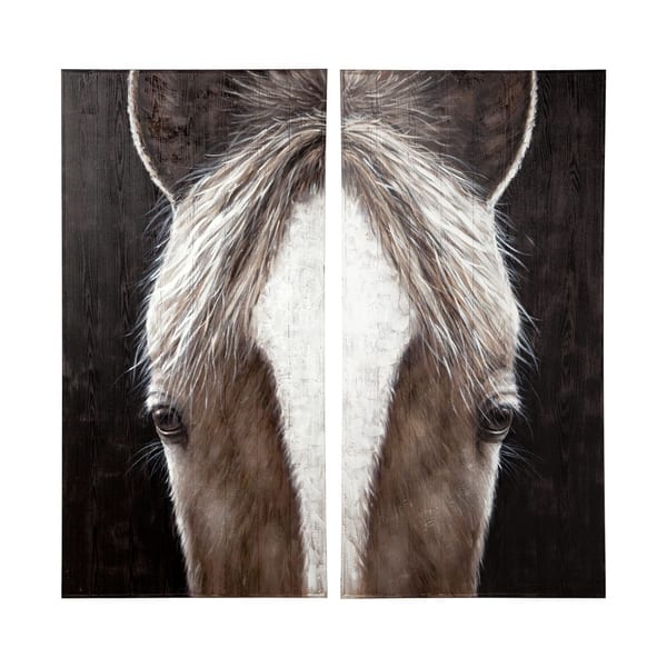 "Equus" Horse Original Hand Painted on Wood Oil Painting (Set of 2 ...
