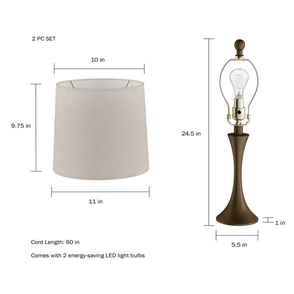 Lavish Home Table and Floor Lamps with Modern Metal Lights, Flared Base ...